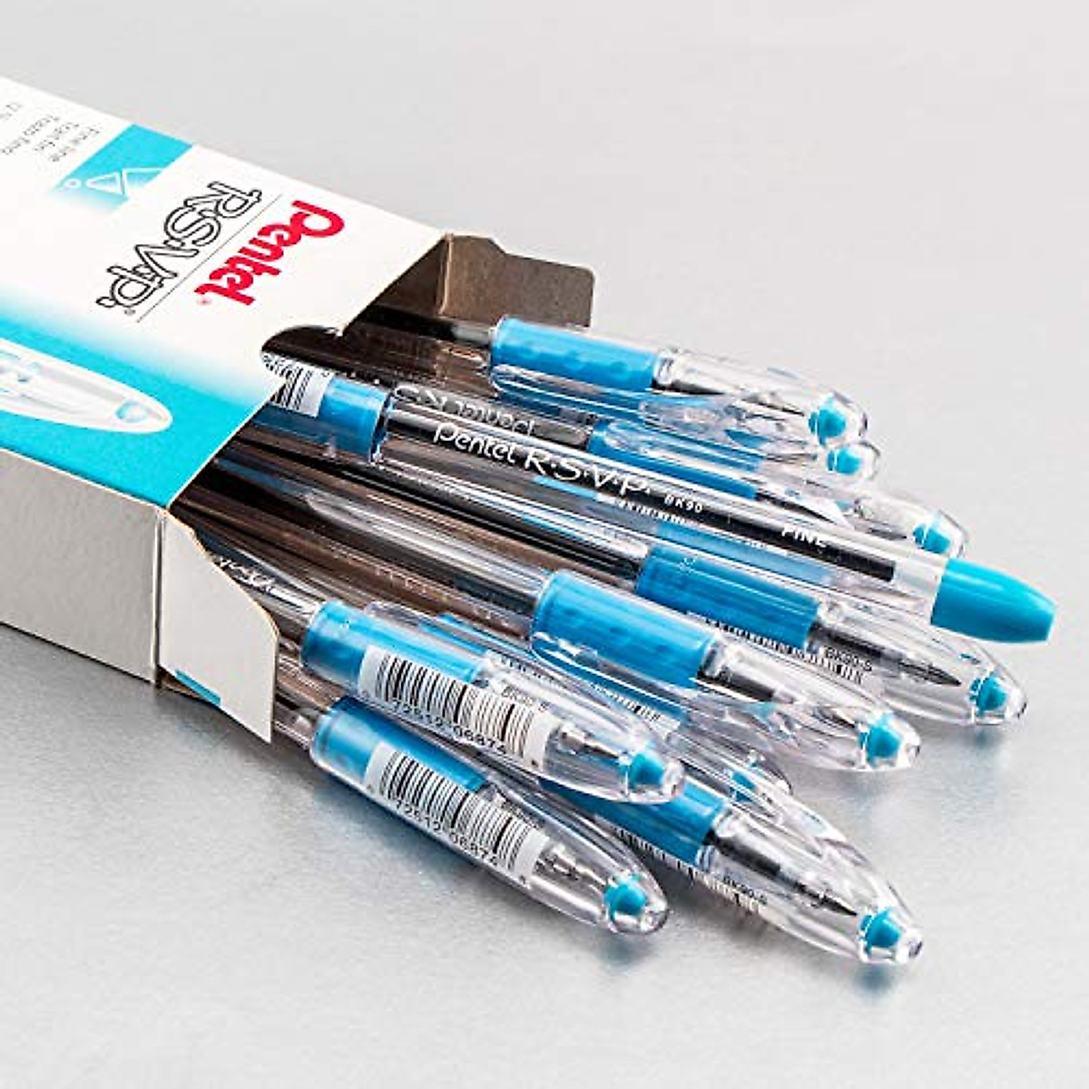 Pentel R.S.V.P. Ballpoint Pen, 0.7mm Fine Tip, Sky Blue Ink, Box of 12 (BK90-S)