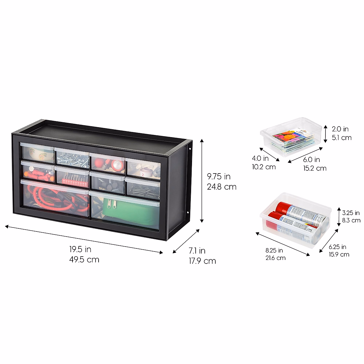 IRIS USA Screw Organizer, Hardware Storage Organizer, 10 Drawer Parts Cabinet, 2 Pack, Plastic Drawer Storage for Hardware Crafts, Small Parts, Nuts and Bolts, Tool Storage, Scrapbook Art Hobby, Black