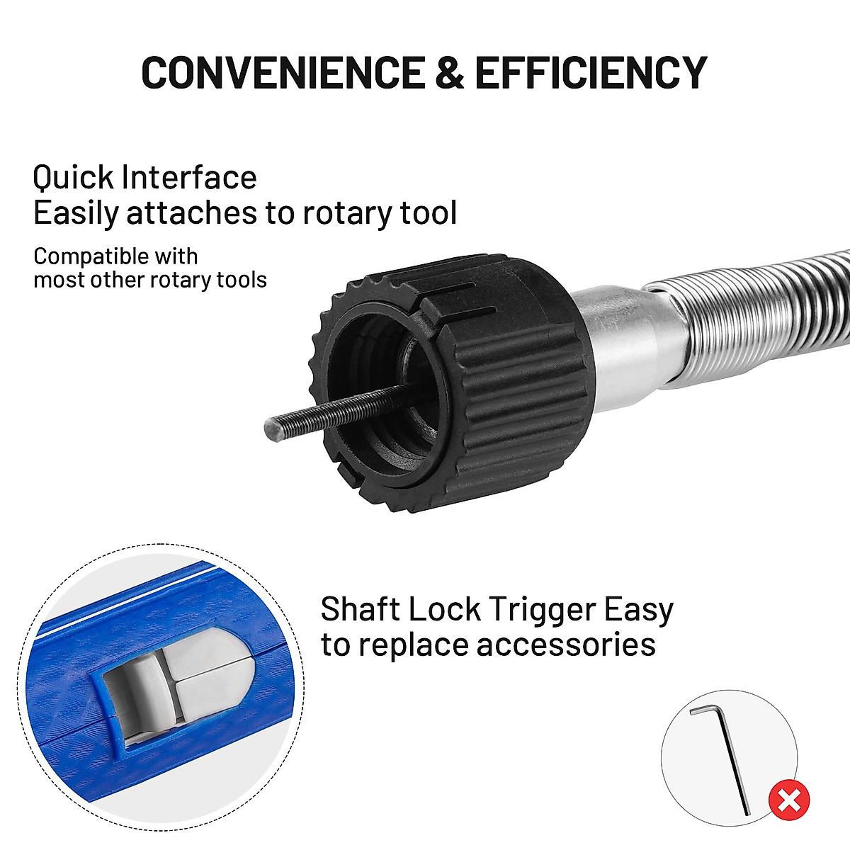 APEXFORGE MA1 Flex Shaft Rotary Tool Attachment, Quick Accessory Change, 1/8 Chucks & 36” Long Cable, Compatible with Most Rotary Tools, Ideal for Engraving, Carving, Polishing, Cleaning, Drilling