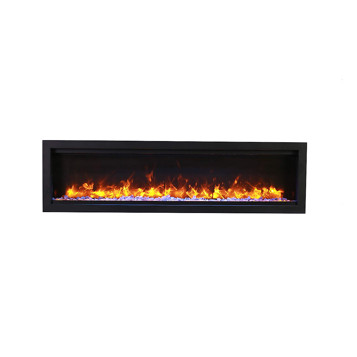 Amantii SYM-74-BESPOKE Symmetry Series Bespoke 74-Inch Built-in Electric Fireplace with Remote, Ice Media, Black Steel Surround