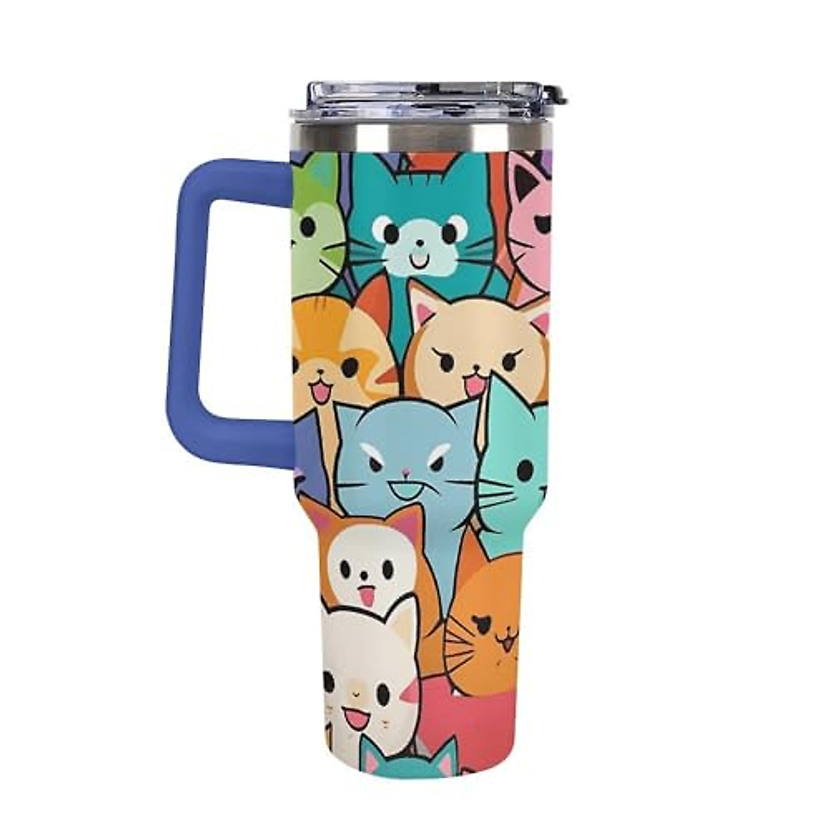 Cats Pattern 40 Oz Stainless Steel Cup Travel Tumbler with Handle and Straw Lightweight Coffee Mug for Home Office