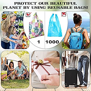 Eccliy 24 Pieces Reusable Grocery Bags Polyester Shopping Bags for Groceries Multi Colors Reusable Bags Foldable Shopping Bag (Flower Style)