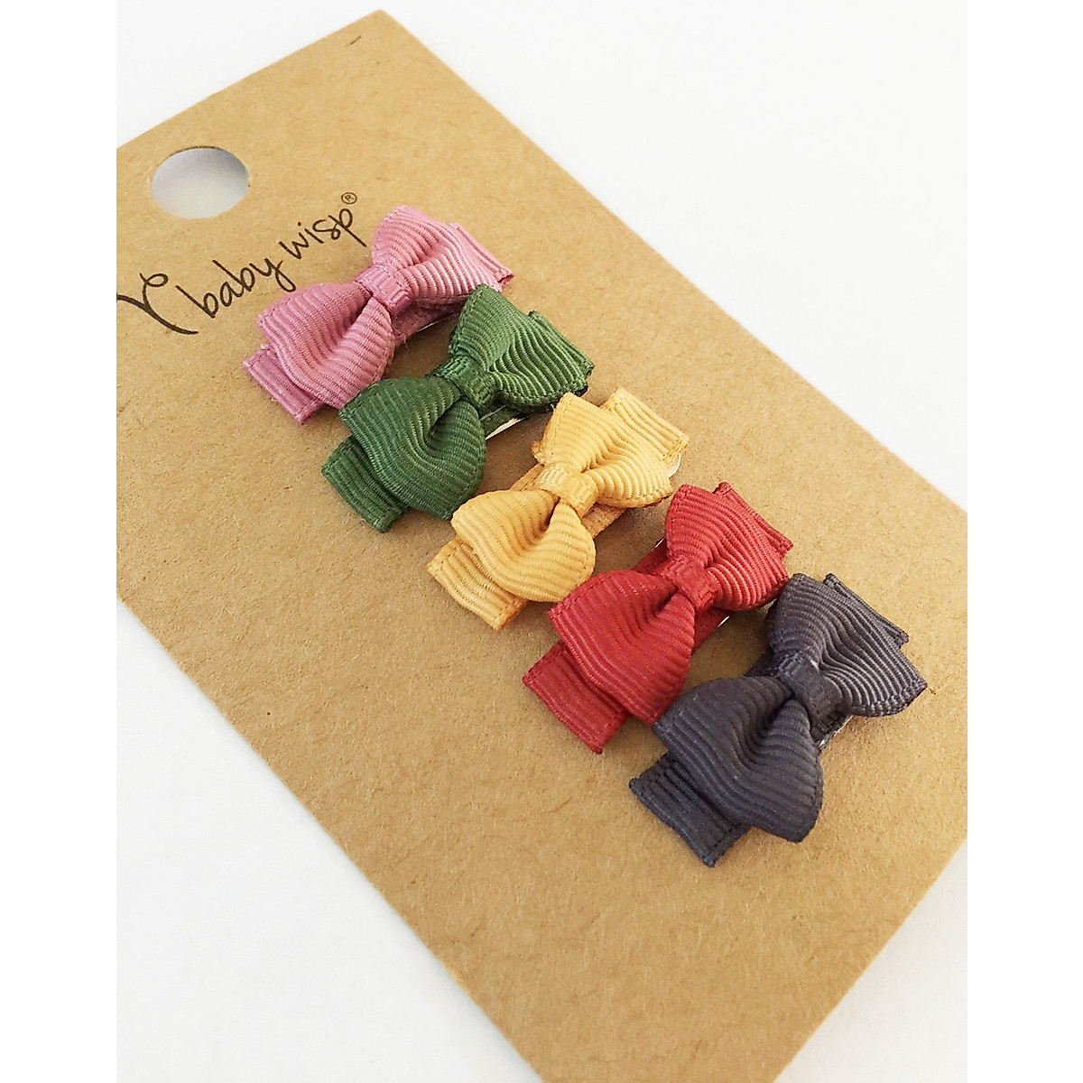 Baby Wisp 5 Tiny Grosgrain Tuxedo Hair Bows Baby Girls Toddler Clips - Little & Brave Gift Set