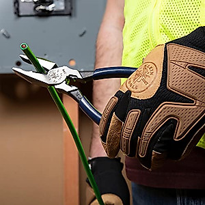 Klein Tools 12098 High Leverage Universal Lineman Combination Pliers with Crimping Die, Toothed Pipe Grip, Induction Hardened Knives, 8-Inch