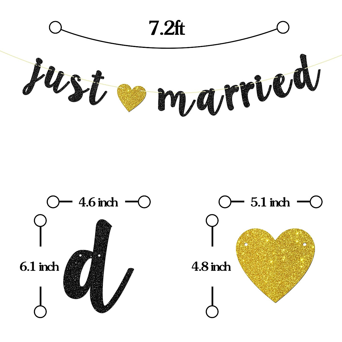 Black Glitter Just Married Banner - Just Married Sign - Wedding Banner - Bridal Shower / Bachelorette Party Decoration Supplies