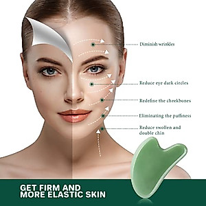 Gua Sha Facial Tool Guasha Board Natural Jade Stone for SPA Acupuncture Therapy Trigger Point Treatment, Relieve Muscle Tensions Reduce Puffiness (Green)