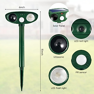 2 Pack Upgraded Ultrasonic Animal Repeller Outdoor,Solar Animal Repeller with Motion Sensor & Deterrent Light to Scare Raccoon Cat Rabbit Squirrel Skunk Dog Deer Repellent Devices for Yard Protection