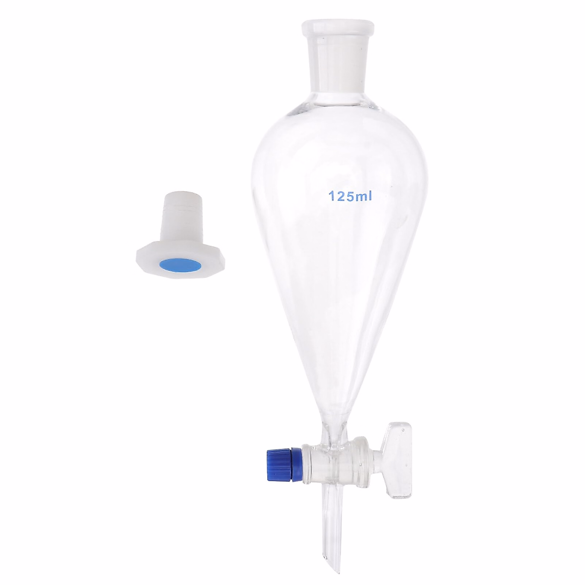 Separatory Funnel Pear Funnels, 125ml Thickened Glass Separating Funnel, Leak-Proof Screw Cap, Stopcock Style and Logo Color Random, Lab Glassware