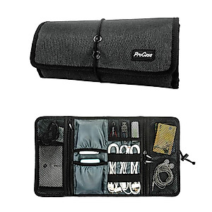 ProCase Electronic Organizer Cord Pouch, Travel Cable Charger Phone Accessories Bag Organizer Roll up Tech Carrying Case for USB Cables SD Memory Cards Earphone Flash Hard Drive –Black
