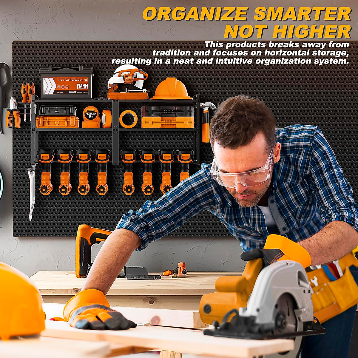 Across-Star Drill Holder Organizer Wall Mount, 3 Layers Hanging Power Tool Organizer, 8 Cordless Drill Storage Rack, Heavy Duty Cordless Tool Organizer Shelf