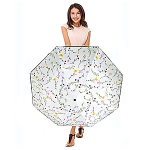 Cuby UV Sun Umbrella Compact Folding Travel Umbrella Auto Open and Close for Windproof, Rainproof & 99.9% UV Protection Parasol with Black Anti-UV Coating (Butterfly flower)