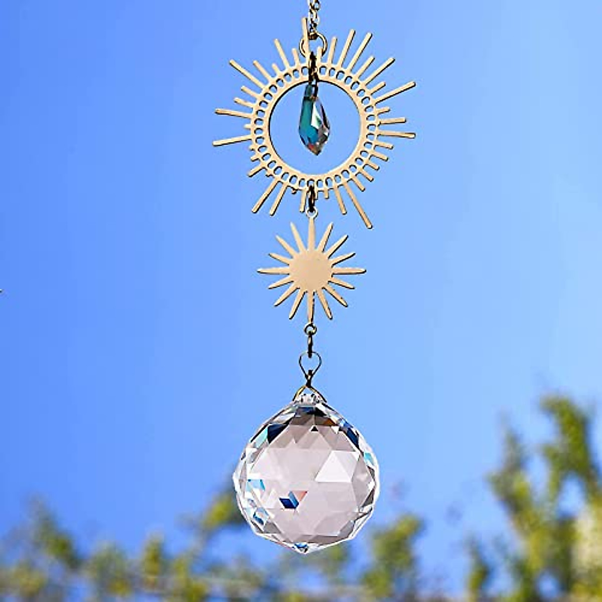 Boho Suncatcher for Window, Handmade Crystal Suncatcher Beads Ornament, Hanging Crystal Window Prism Ball Pendant, 30mm Rainbow Maker Decor Gift, Stained Glass Sun Catchers for Garden Car Decoration
