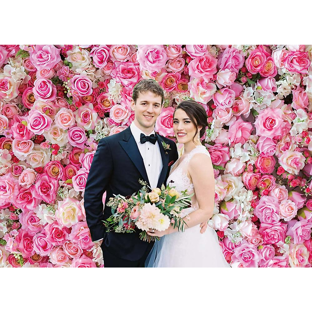 Pink Floral Backdrop Flower Wall Photography Background Valentine's Day Decorations for Bridal Shower Wedding Baby Shower Birthday Cake Table Supplies Banner (7X5FT(82x59inch))