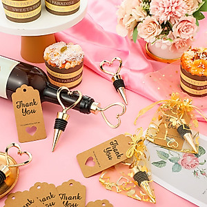 48 Set Heart Shaped Wine Beverage Bottle Stopper Party Favors Bulk Love Design for Guests with Sheer Bags, Labels, Rope for Valentines Souvenir Gifts Engagement Wedding Bridal Shower Supplies (Gold)