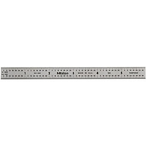 Mitutoyo 182-202, Steel Rule, 6" (16R), (1/32, 1/64", 1/50", 1/100"), 1/64" Thick X 1/2" Wide, Satin Chrome Finish Tempered Stainless Steel