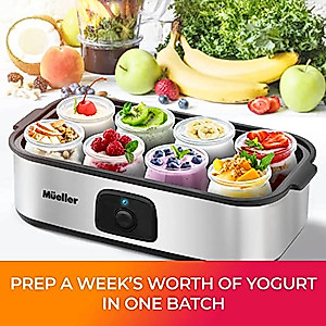 Mueller Yogurt Maker, Greek Yogurt Machine with 8 Glass Jars/Lids, One Touch Display: Perfect for Organic, Sweetened, Flavored, Plain, or Sugar Free Options for Baby, Kids, & Parfaits