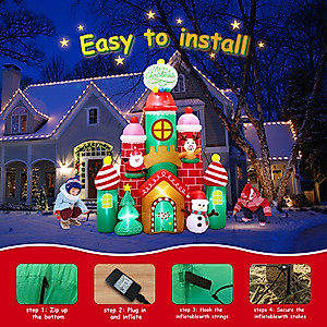 JUZISHU 11FT Height Giant Christmas Inflatables Decorations Candy Castle Santa Santa Reindeer Snowman Blow Ups Yard Decoration Rotating LED Lights Décor Holidayxmas Eve Party Indoor Outdoor Garden