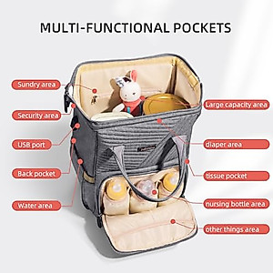 SUNVENO Baby Diaper Backpack Large Capacity Quilting Travel Nappy Bag, Grey
