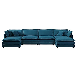 FANYE 146.5" Modern U Shaped Reversible Chaises Sectional Deep Seat Sofa & Couch with Movable Ottomans,Oversized Modular Sleeper Upholstered Furniture for Living Room, Apartment, Studio, Office, Blue