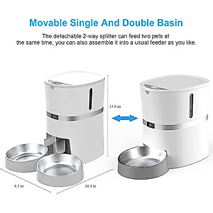 Automatic Cat Feeder, Smart Pet Food Dispenser with APP Control ,WiFi Enabled Automatic Feeder for Dogs, Cats & Small Pets, Double Stainless Steel Bowls,6 Meals Portion Control and Voice Recording