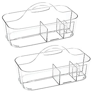 mDesign Plastic Portable Nursery Storage Organizer Caddy Tote - Divided Basket Bin with Handle - Holds Bottles, Spoons, Bibs, Pacifiers, Diapers, Wipes, Baby Lotion, Lumiere Collection, 2 Pack - Clear