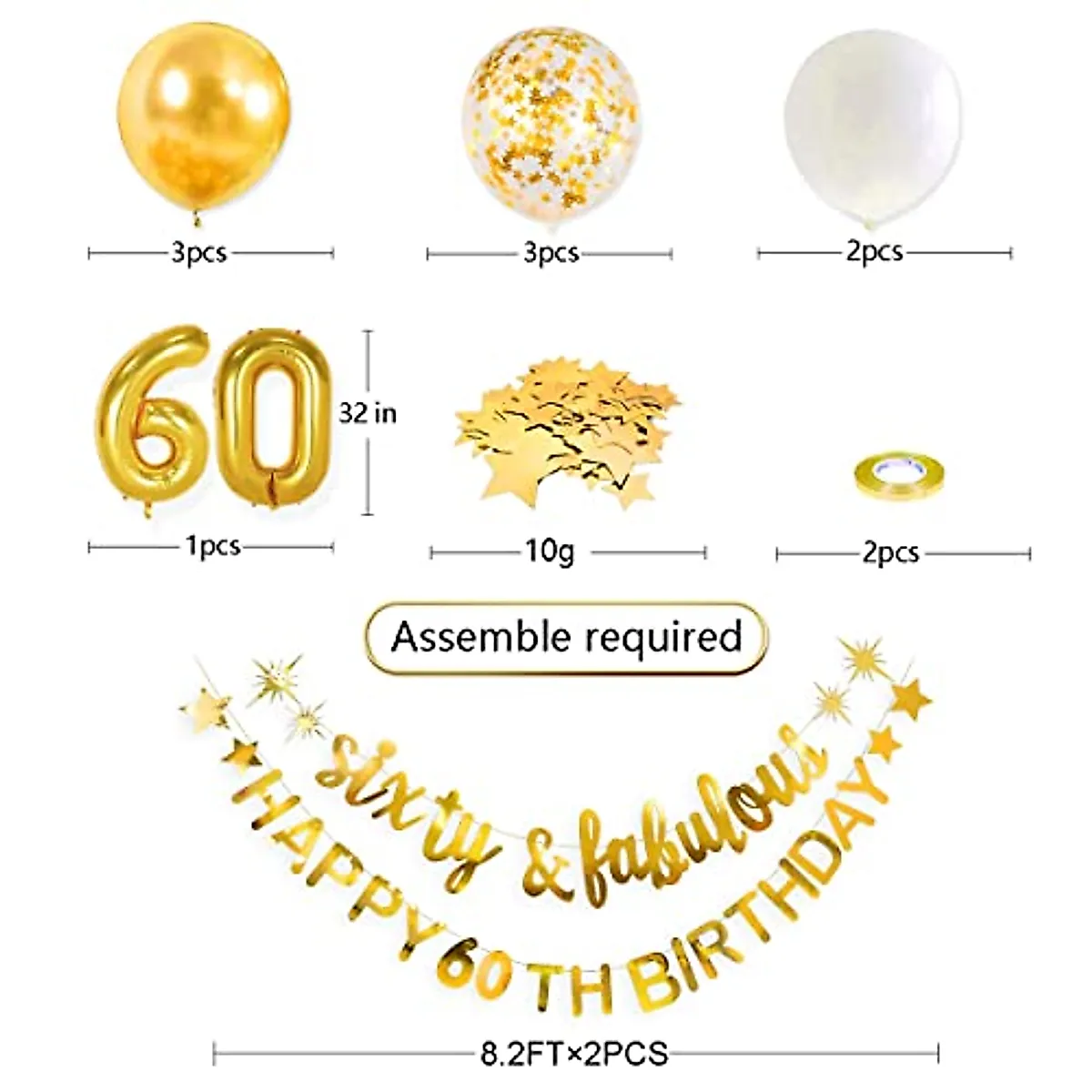Gold Sixty & Fabulous Happy 60th Birthday Banner Garland Foil Balloon 60 for Womens 60th Birthday Decorations Hanging 60 and Fabulous Cheers to 60 Years Old Birthday Party Supplies Backdrop