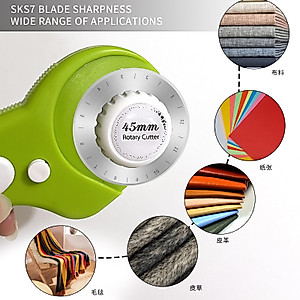 Amogto Rotary Cutter for Fabric, 45mm Fabric Cutter with 3pcs Rotary Cutter Blades, Ergonomic Quilting Supplies Tool for Leather, Crafting, Sewing, Quilting, Fabric Cutter Wheel for Left & Right Hand