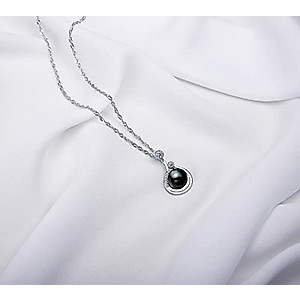 QuakerBrid South Sea Tahitian Cultured Genuine Black Pearl Necklace VVS D color Moissanite and AAAA Quality 10mm Round Black Pearl Pendant Necklace 18K Gold Plated Sterling Silver Gift for Women Wife