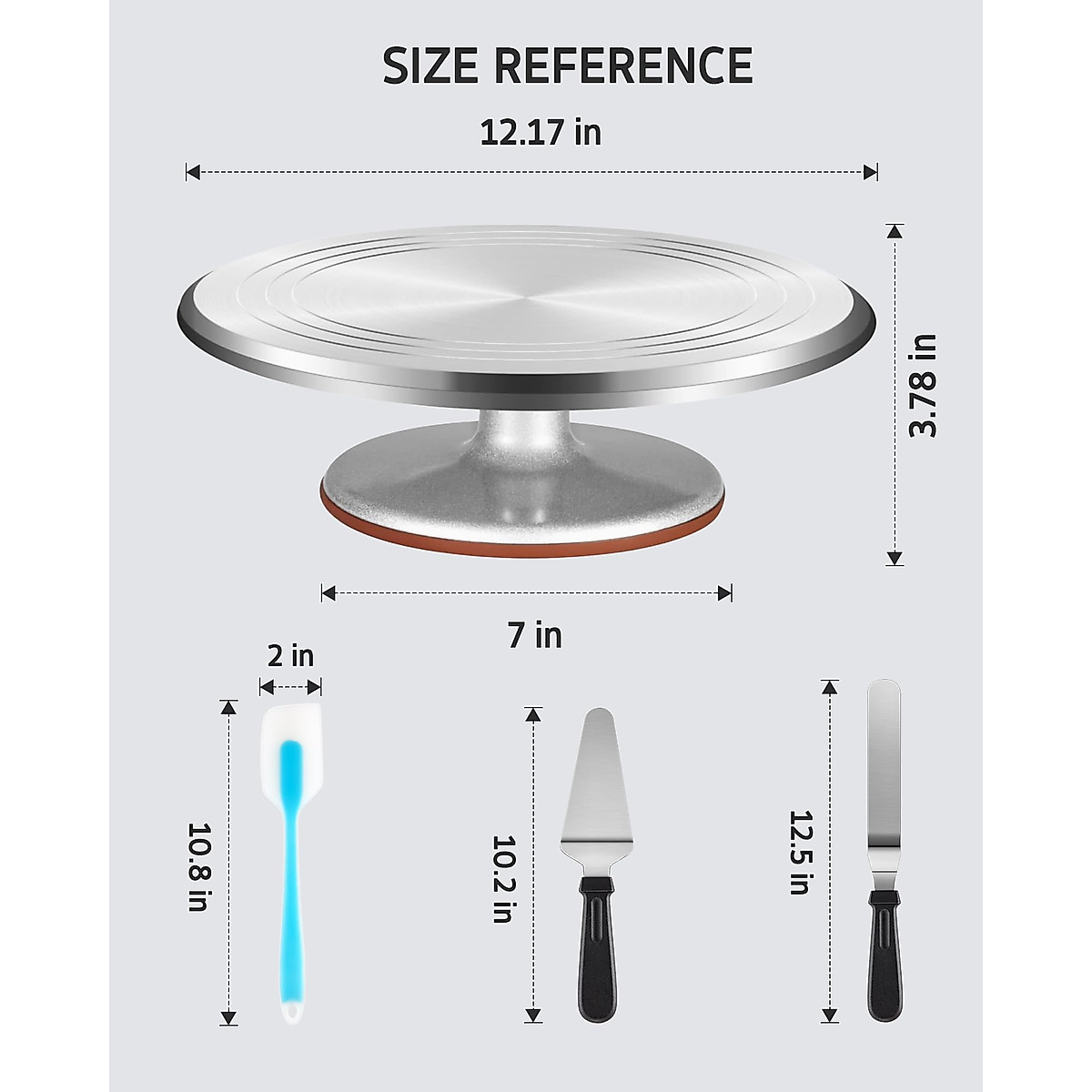 Syntus Aluminum Alloy Cake Stand, 12 Inch Cake Turntable for Decorating with Angled Silicone Icing Spatula, Cake Comb Smoother, Pie Server Cutter, Disposable Piping Bags, 27 Pieces Baking Supplies