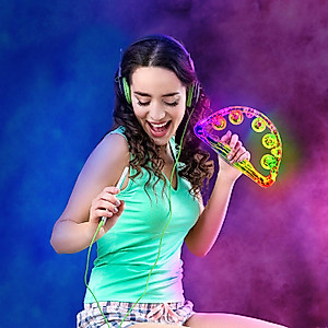 Aywewii LED Tambourine, Light Up Toys Handheld Musical Flashing Tamborine Autism Toys Party Supplies for Birthday Anniversaries Gifts for Kids Adults Teens(Four Colors are Randomly Sent) 2 Pcs