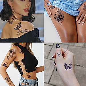 Tazimi Semi Permanent Temporary Tattoos for Women Girls - Large Long Lasting Temporary Butterfly Flower Lion Swallow Tattoos,Lasts 1-2 Weeks Waterproof Realistic Fake Tattoos