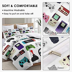 Duvet Cover Twin Size, Game Gaming Retro Wireless Bedding Set with Zipper Closure for Kids and Adults, Wheel Gamepad Steering Comforter Cover with Pillow Sham for Bedroom Bed Decor