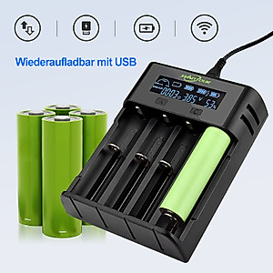 4 Slots 21750 21700 Battery Charger,4 Slots Ni-MH AA 18650 Battery Charger 21700 Charger for 20700 22700 22650 26650 26700 16340 (RCR123) 17670 Battery with PCB Protection Board