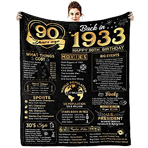 90th Birthday Decorations for Women Men,Happy 90th Birthday Gifts for Men Women,90th Birthday Gift Ideas,Great Birthday Gifts for 90 Year Old Grandparents Dad Mom,Back in 1933 Throw Blanket 60x50 Inch