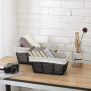 Urban Shop Set of 2 Stackable Farmhouse Organizer Storage Bins, Shelf Baskets with Fabric Liner, Black