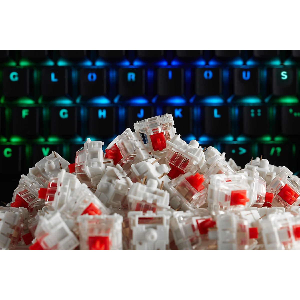 Gateron Linear Switches x Glorious 120 PCS - for Mechanical Keyboards, Gaming and Programming, 3-Pin, Transparent with Red Stem, LED-SMD Compatible