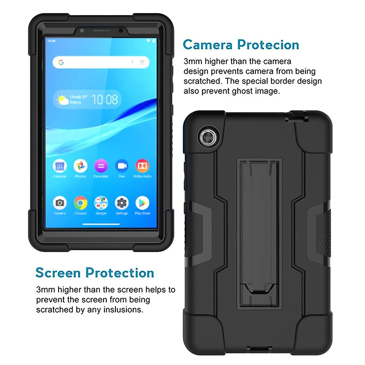 FIEWESEY For Lenovo Tab M7 Case,For Lenovo Tab M7 Gen 3 Case,Heavy-Duty Drop-Proof Shock-Resistant Rugged Hybrid case(Built-in Stand)for Lenovo Tab M7 Gen 3/M7/TB-7305F/TB-7305I/TB-7305X(Black/Black)