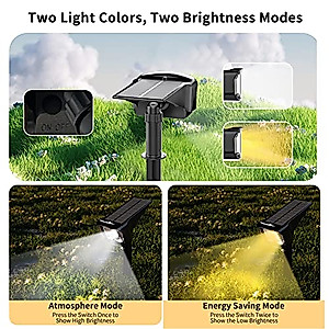 HEMOPLT Solar Outdoor Lights, Pack of 2 Solar Lights Outdoor Waterproof, Motion Sensor Outdoor Lights, 2 Brightness Modes Solar Pathway Lights, for Yard Landscape Lawn Driveway (1Warm White + 1White)