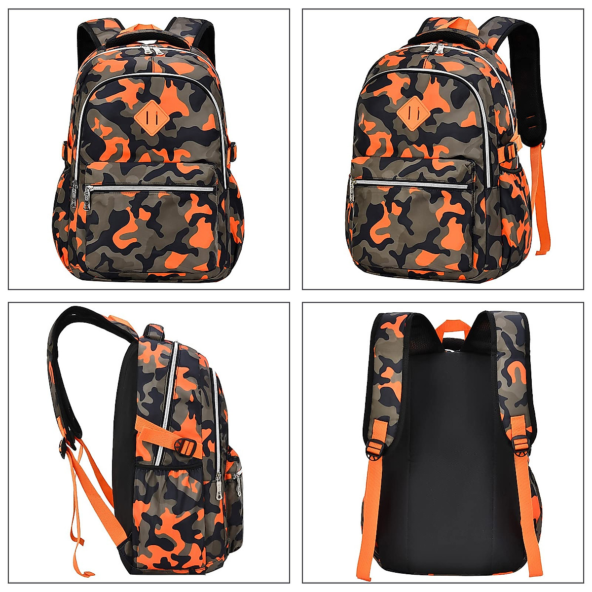 Yvechus Camo Backpack Set with Lunch Bag Lightweight Waterproof School Backpack Bookbag for Boys Girls (B-Style Camo Orange)