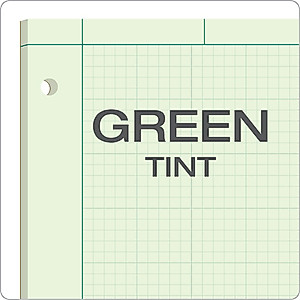 TOPS Engineering Computation Pad, 8-1/2" x 11", Glue Top, 5 x 5 Graph Rule on Back, Green Tint Paper, 3-Hole Punched, 100 Sheets (35500)