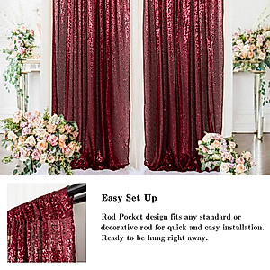 AMZLOKAE Sequin Curtains 2 Panels 2FTx8FT Burgundy Sequin Curtain Backdrop Sequin Window Curtains Photography Backdrop Glitter Shower Curtains Party Backdrop Wine Sparkle Backdrop Christmas Decor