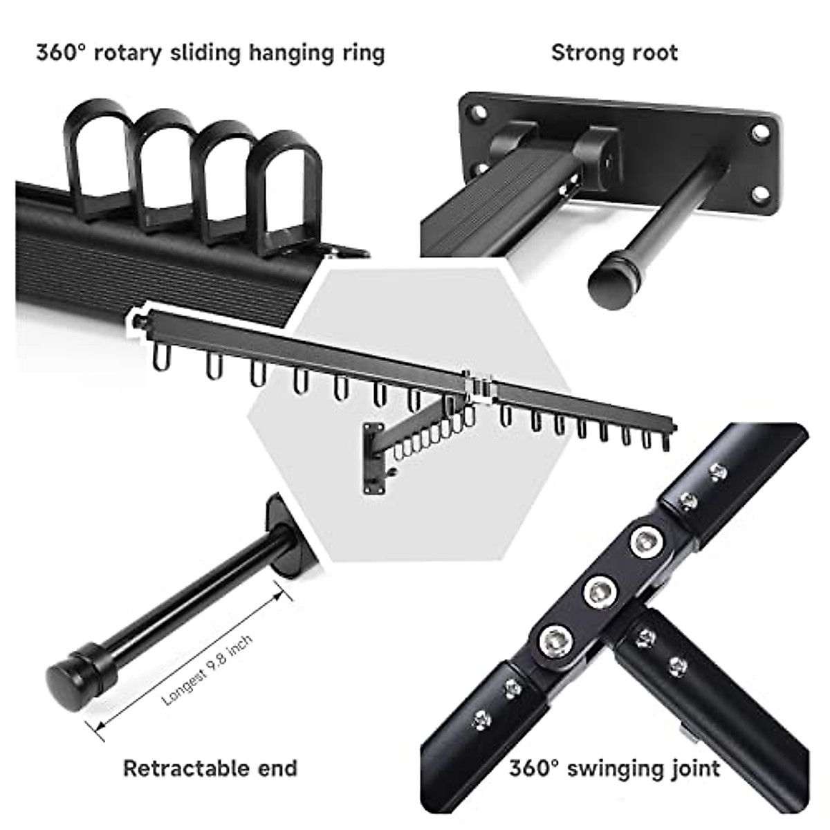 NesTidy Retractable Drying Rack, 3 x 25 L T-fold Clothes Drying Rack Space Saving with Towel Rod and Hanger Organizer, Wall Mounted Clothes Hanger Rack for Balcony, Laundry, Bathroom, Closet