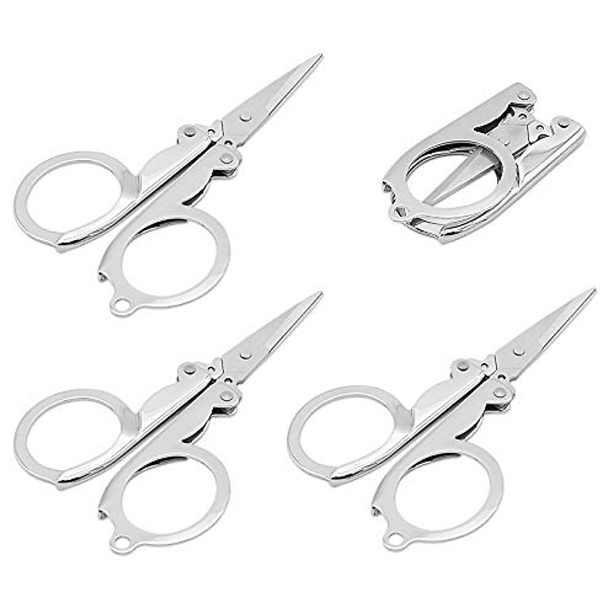 QUMENEY 4PCS Folding Scissors Portable Stainless Steel Scissors, Mini Foldable Travel Pocket Cutter, Small Compact Paper String Craft Scissors Cutter for Crafting, Camping, Emergency, Survival