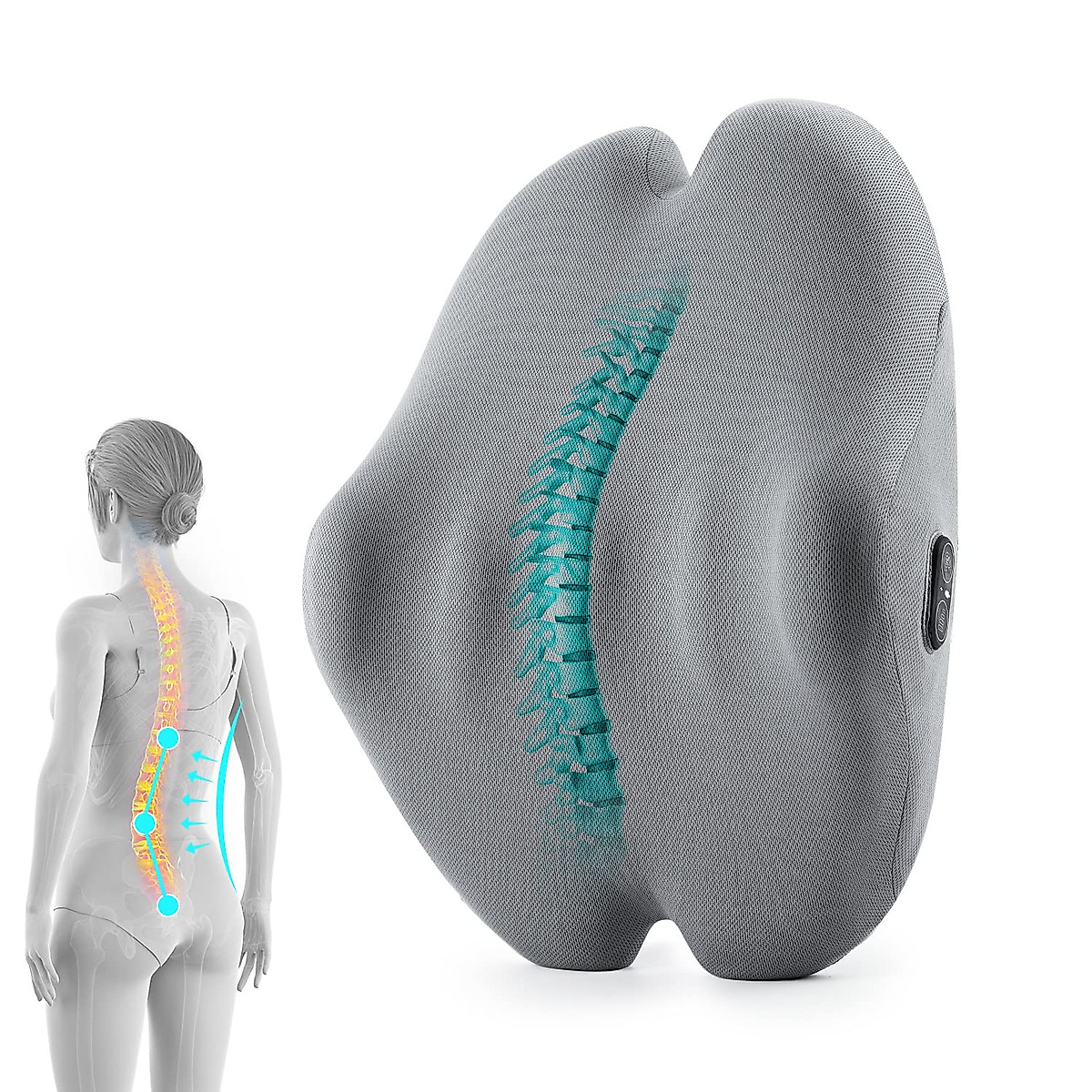 Foamula Vibrating Lumbar Support Pillow, Back Support Pillow with Vibrating Motors for Back Pain Relief, Ergonomic Design with Adjustable Strap for Home Office Chair, Gaming Chair, Car Seat, Plane