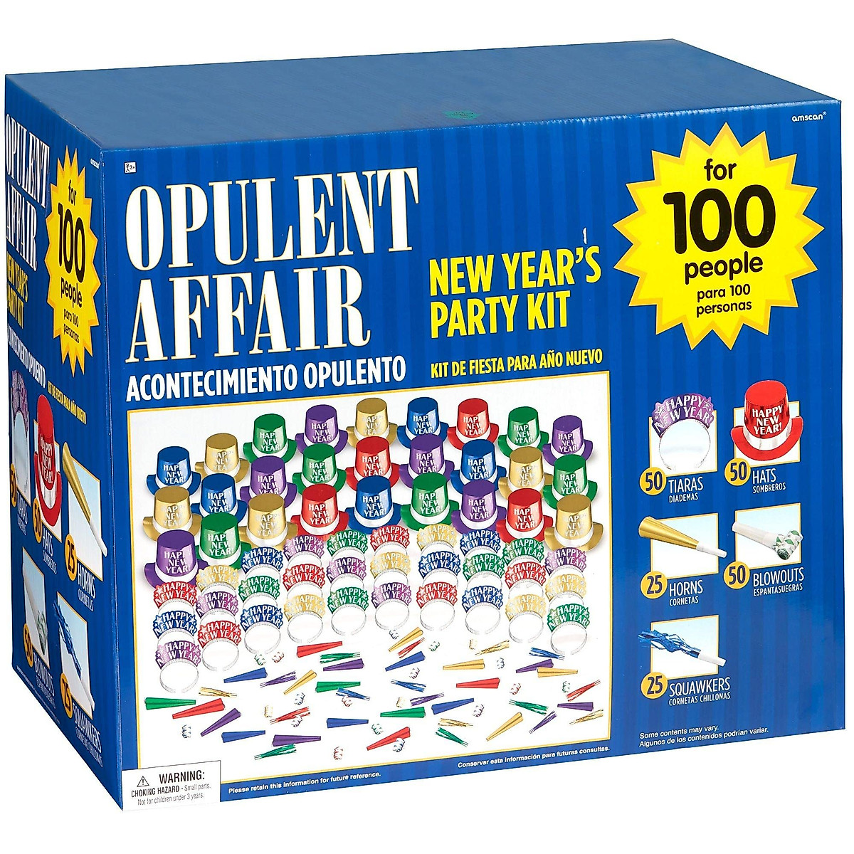amscan New Year's Eve Party Pack for 100 People-Opulent Affair Kit-Jeweltone