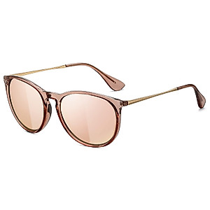 Fozono Retro Round Polarized Sunglasses for Women Trendy Vintage Sun Glasses UV Protection (Light Coffee Frame/Champagne Mirrored Lens)