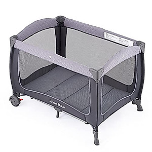 Pamo Babe Portable Baby Nursery Center Baby Playard, Foldable Baby Crib with Changing Table & Wheels(Grey)
