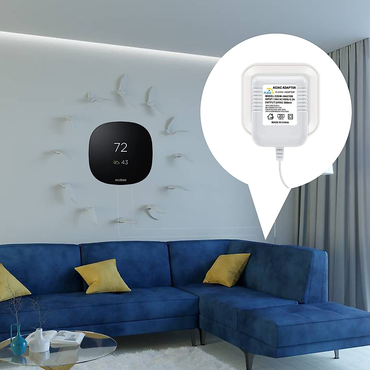 24V Doorbell Transformer Adapter Compatible with Nest Honeywell Ecobee Sensis All Versions of Ring Video Doorbells Thermostats Power Supply Adapter (26FT White, 12.0, Watts)