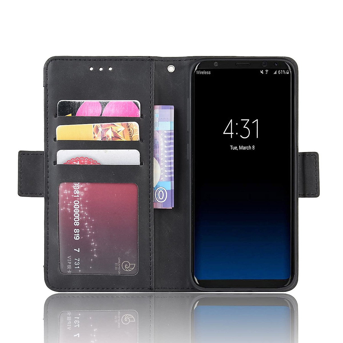 Asuwish Phone Case for Samsung Galaxy S8 Plus with Tempered Glass Screen Protector Cover and Cell Accessories Card Holder Slot Kickstand Flip Wallet Glaxay S8plus S 8 8plus 8S Edge S8+ SM-G955U Black