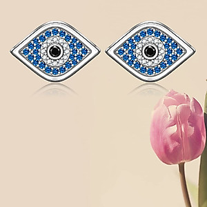 Evil Eye Earrings for Women Sterling Silver Blue Evil Eye Stud Earrings Mini Studs CZ Birthday Gifts